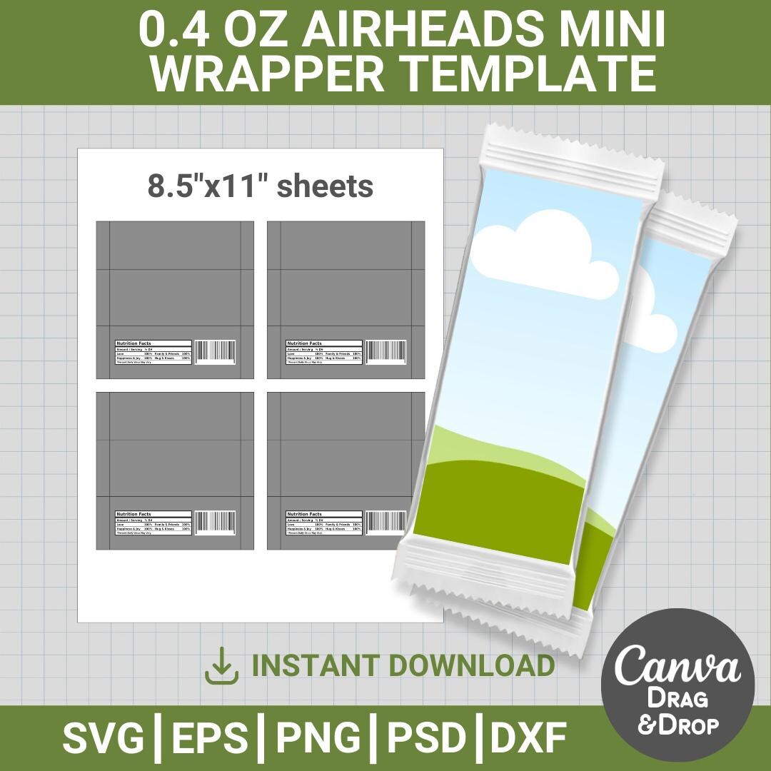 0.4 Oz Airheads Wrapper Template, DIY Party Favor, Editable, Airheads ...