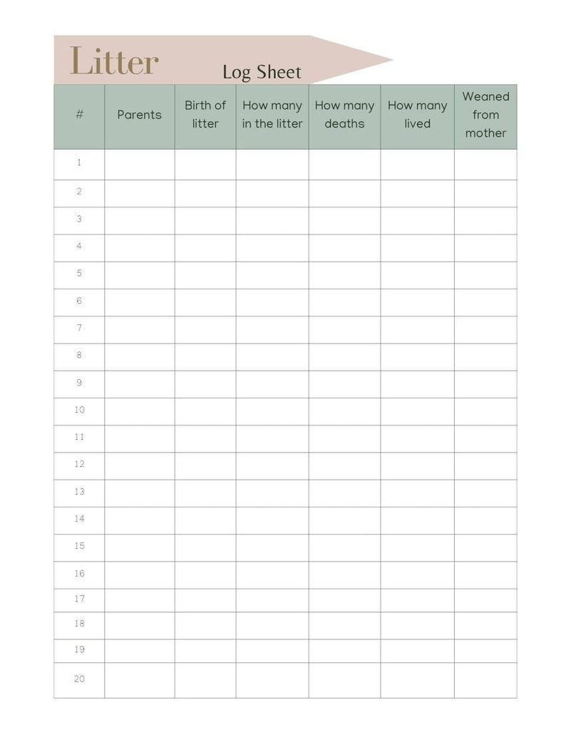 Rabbit Breeding Log Worksheet and More - Etsy