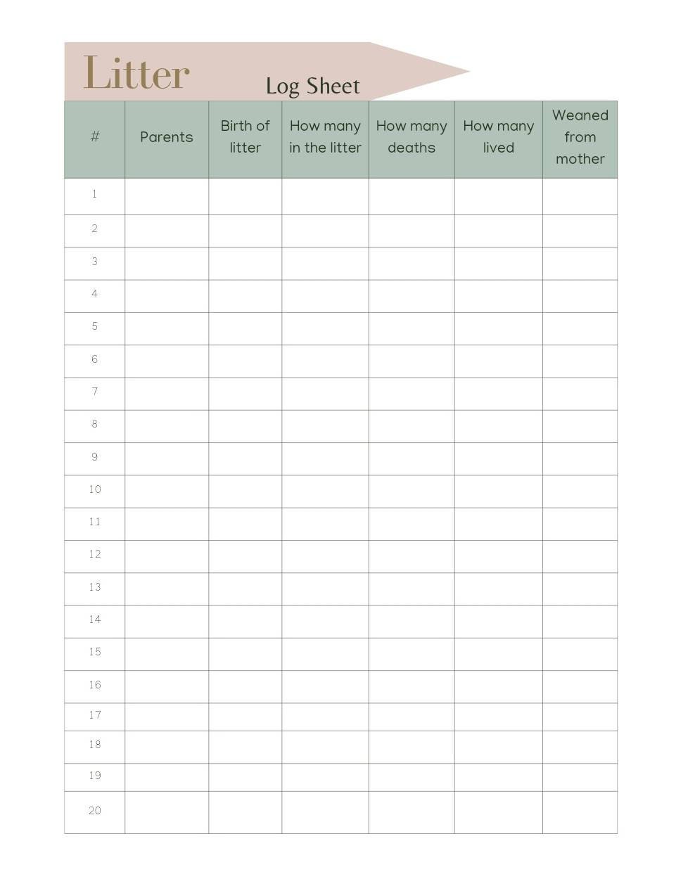 Rabbit Breeding Log Worksheet and More - Etsy