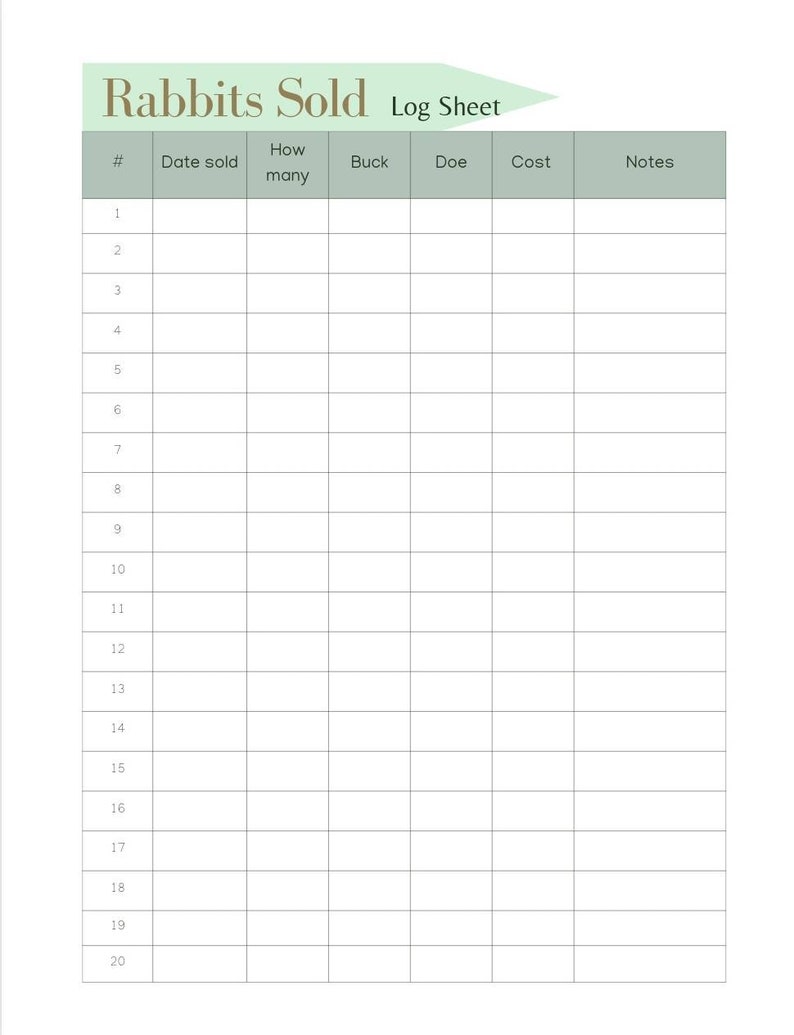 Rabbit Breeding Log Worksheet and More - Etsy