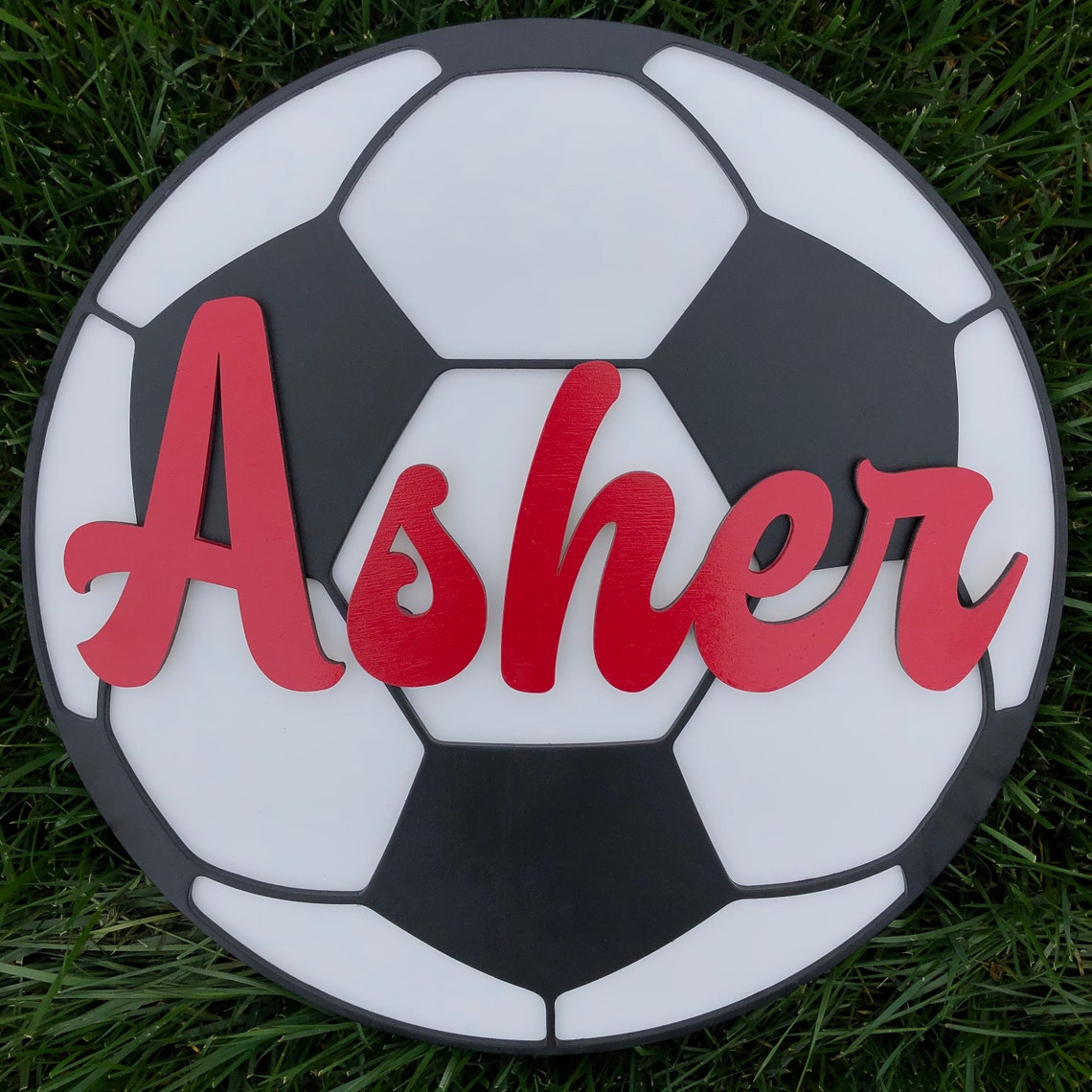 Round 18 Soccer Ball Wood Custom Name Sign Nursery and | Etsy