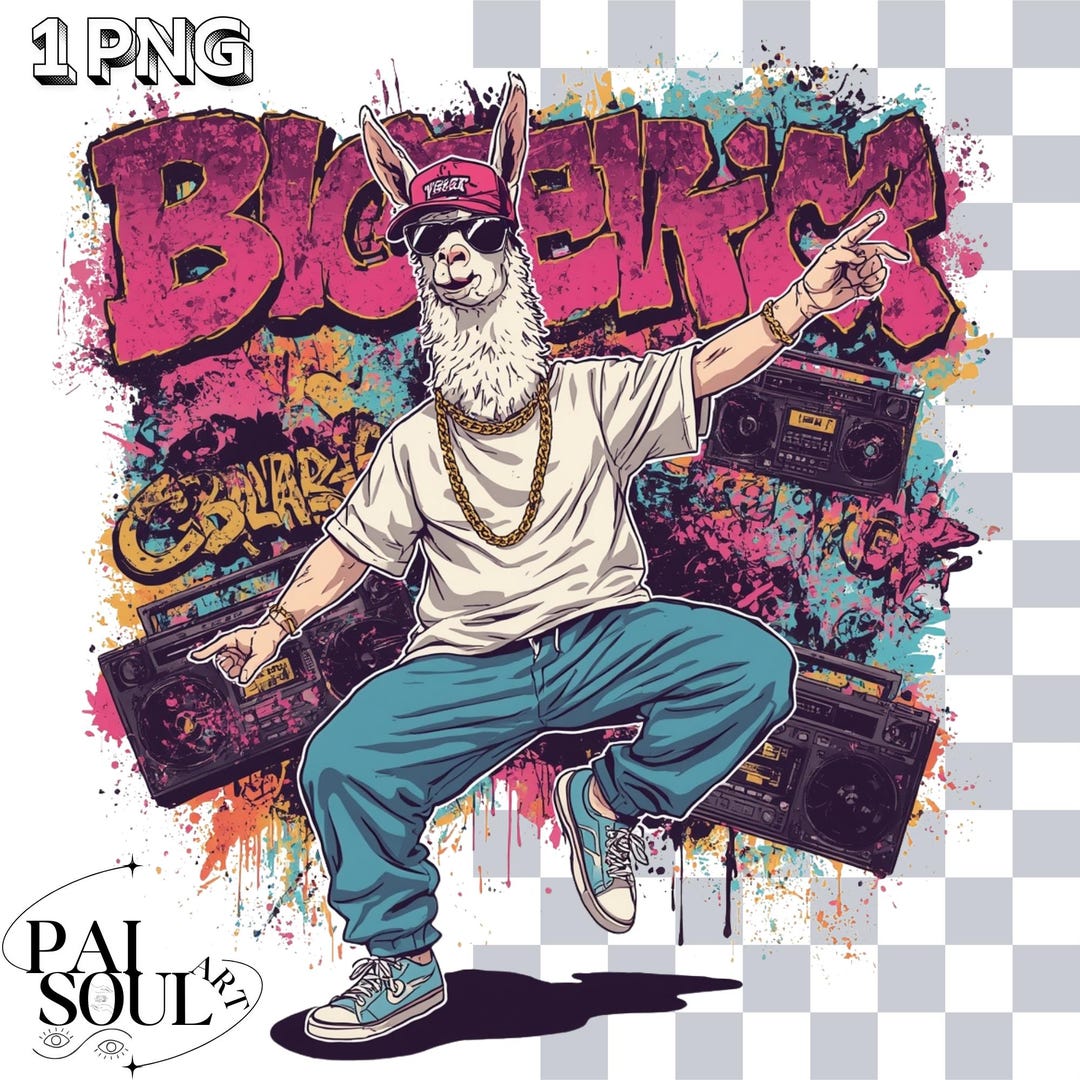 Retro Hip Hop Llama Breakdance Graffiti Streetwear Art PNG | High ...