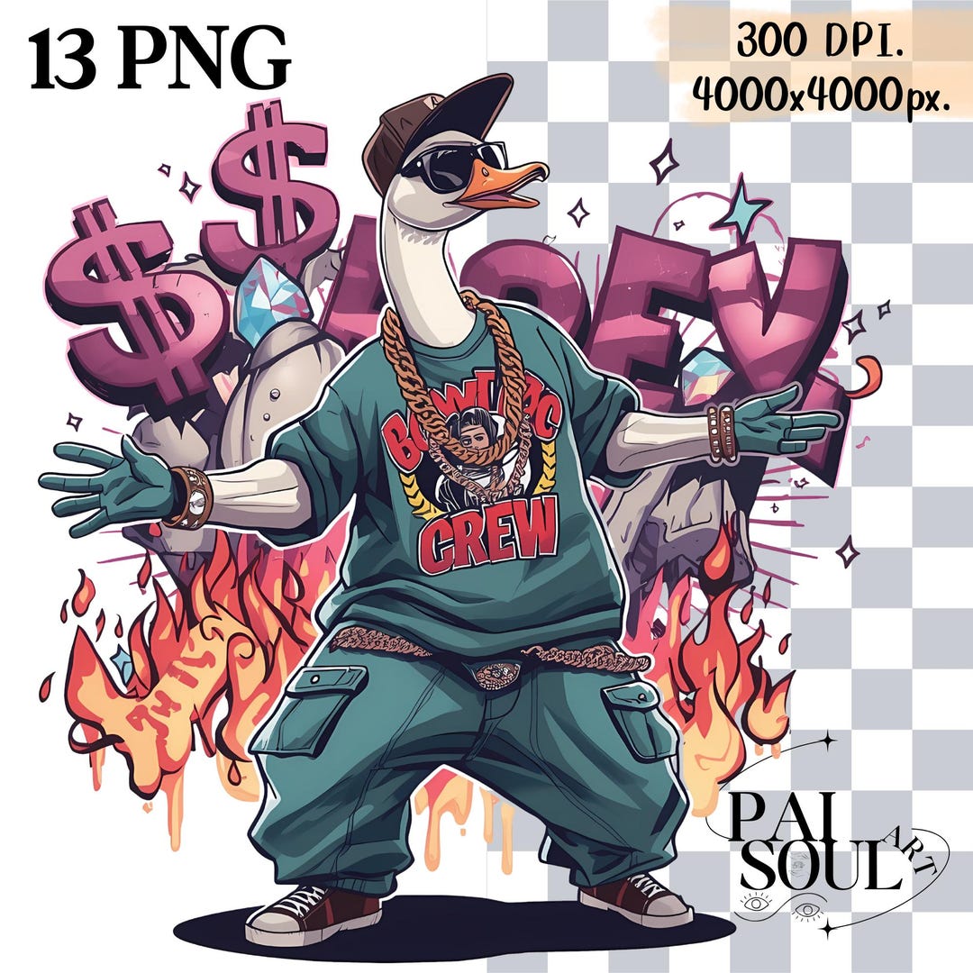 Retro 90s Rapper Goose Clipart: Funny Hip Hop Animal PNG (300 DPI ...