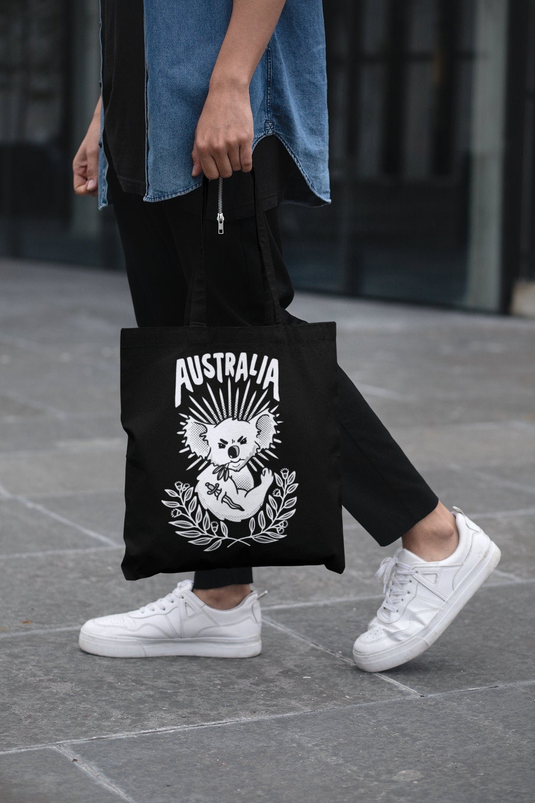 Australia Day Tote Bag | Australian Koala Tote | Black Canvas Tote Bag ...