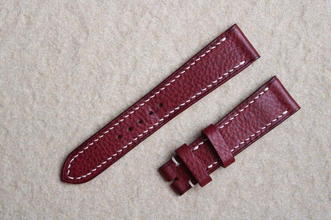 Burgundy Italian Minerva Box Calf Leather Strap - Hand Made Leather ...