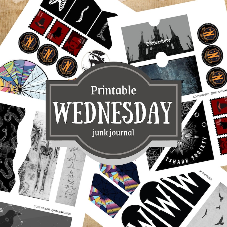 Wednesday Addams Journal Kit Digital Download, Wednesday Junk Journal ...