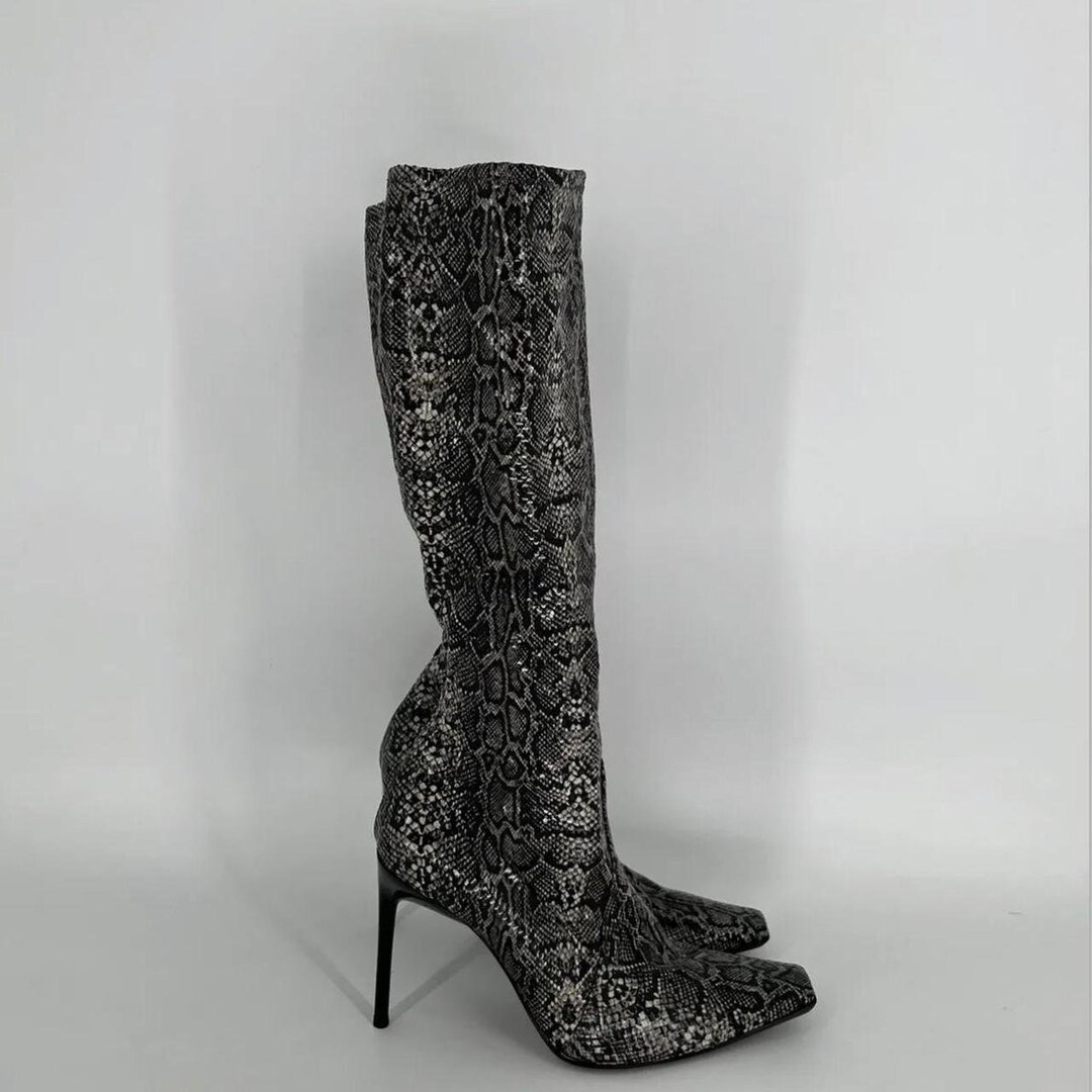 Casadei 90s Leather Python Snake Print Square-toe Stilletto Knee High ...