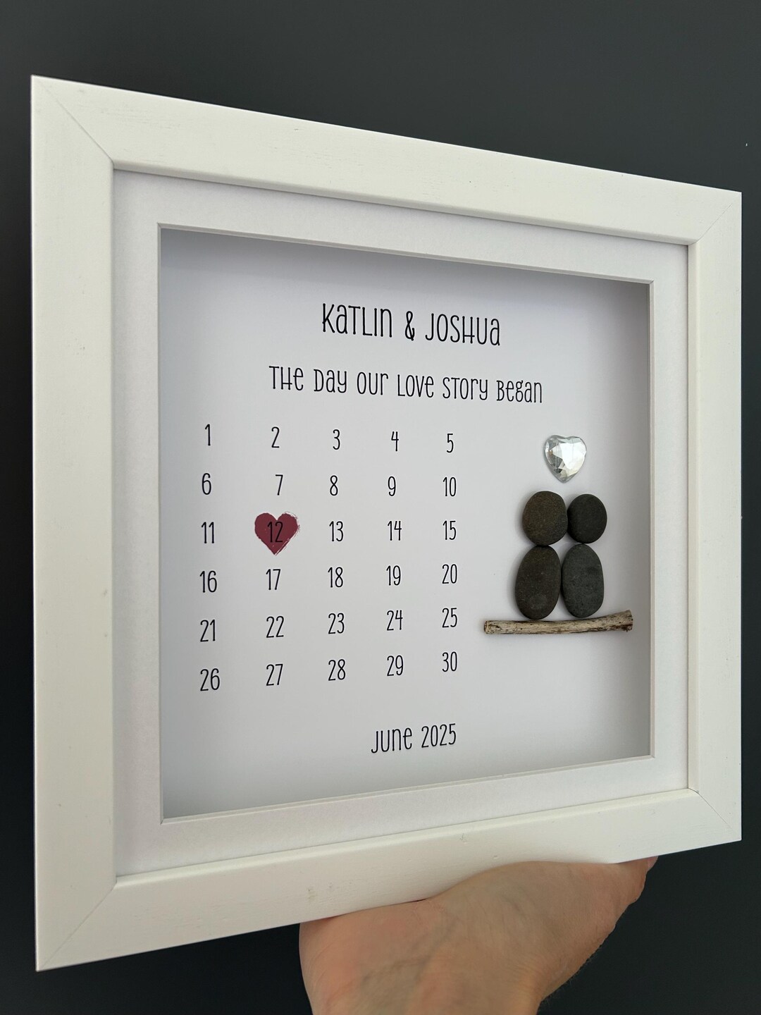 Personalized Pebble Art Calendar Frame: Anniversary Couple Keepsake - Etsy
