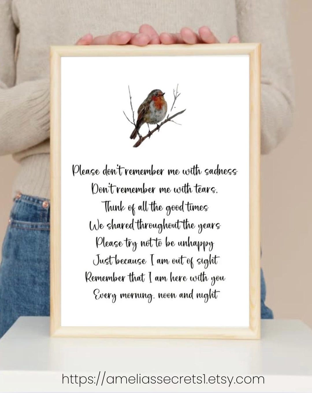 Robin Memorial Poem Print | Remembrance Wall Art | Sympathy Gift | in ...