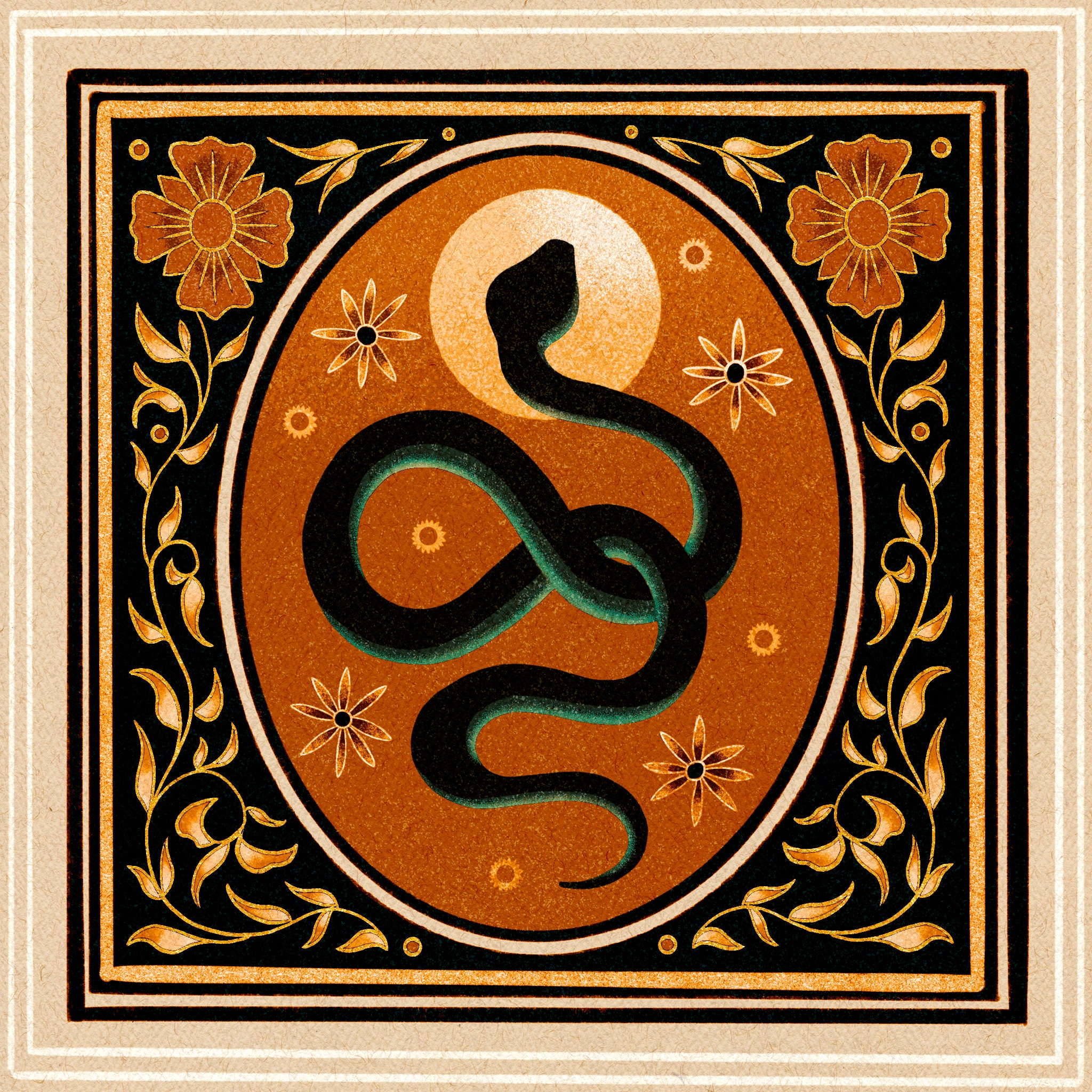 Snake Illustration Vintage Ornamental Print - Etsy