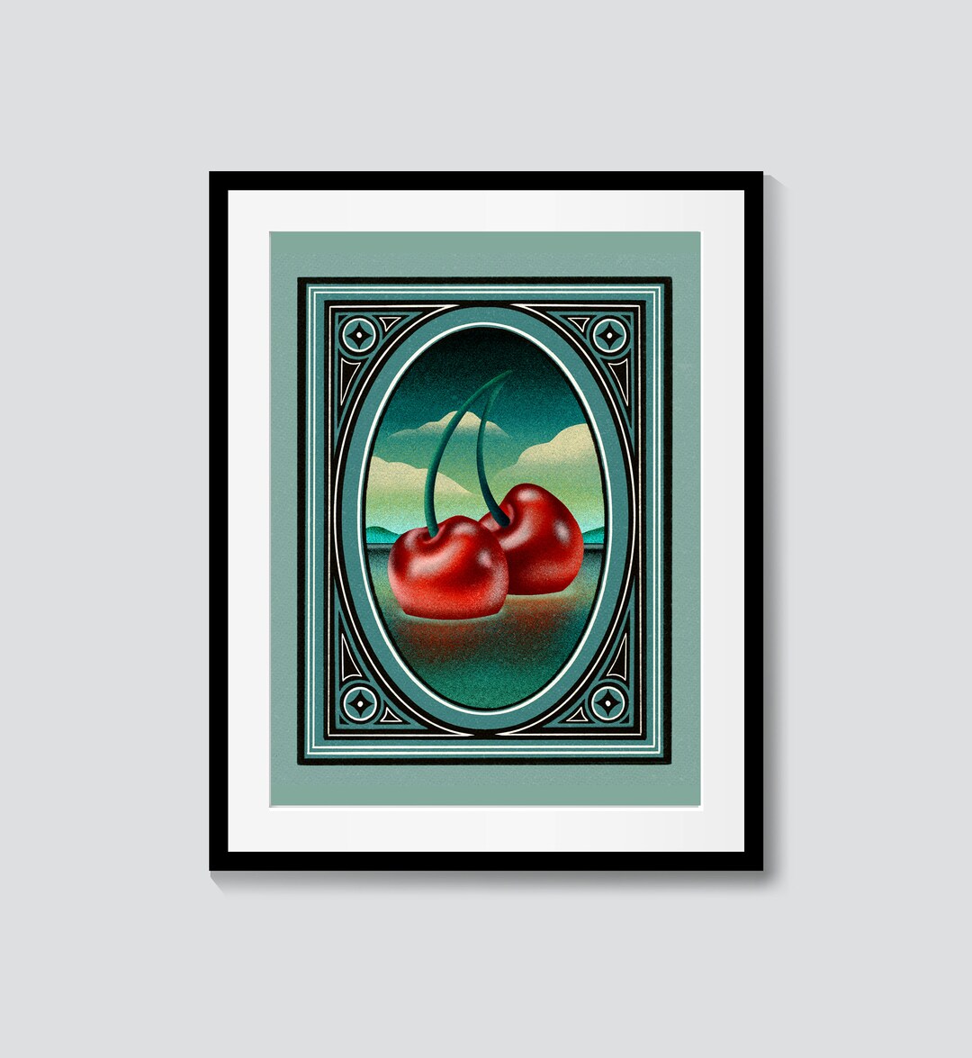 Cherries Retro Illustration Print - Etsy