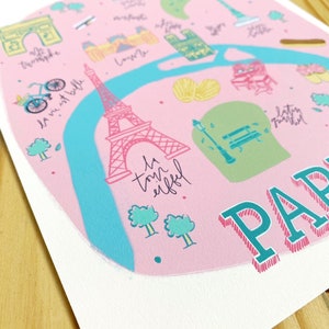 Paris Map Print Paris Art Print Pretty in Pink Paris - Etsy