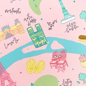 Paris Map Print Paris Art Print Pretty in Pink Paris - Etsy