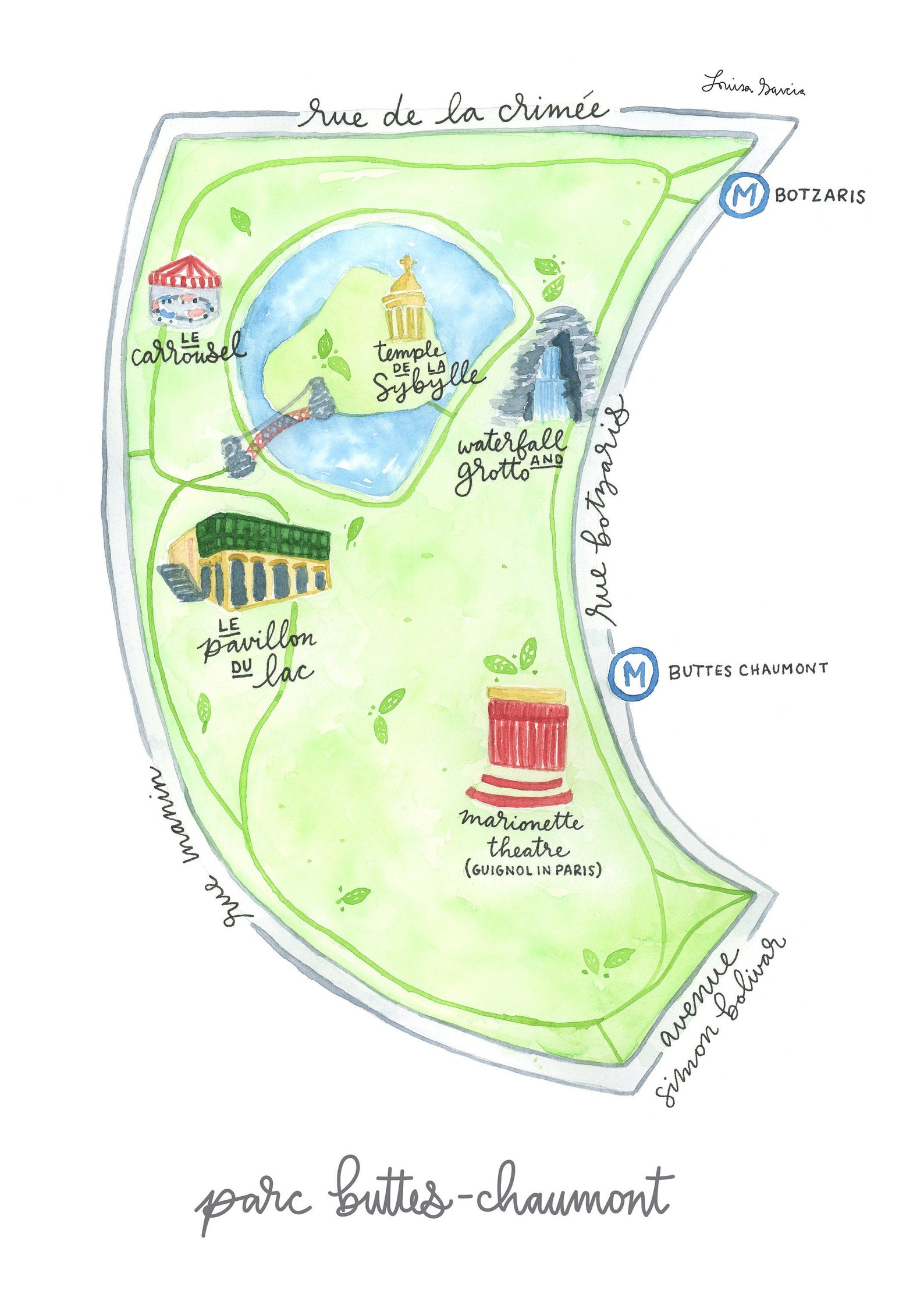 Map of Paris Park Watercolor Print / Cute Wall Art Home - Etsy