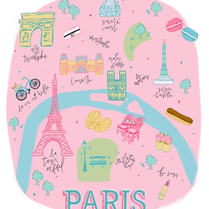 Paris Map Print Paris Art Print Pretty in Pink Paris - Etsy