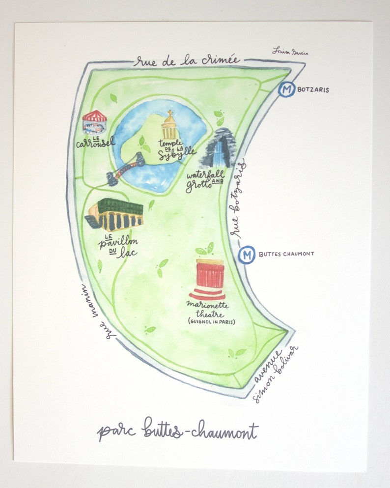 Map of Paris Park Watercolor Print / Cute Wall Art Home - Etsy