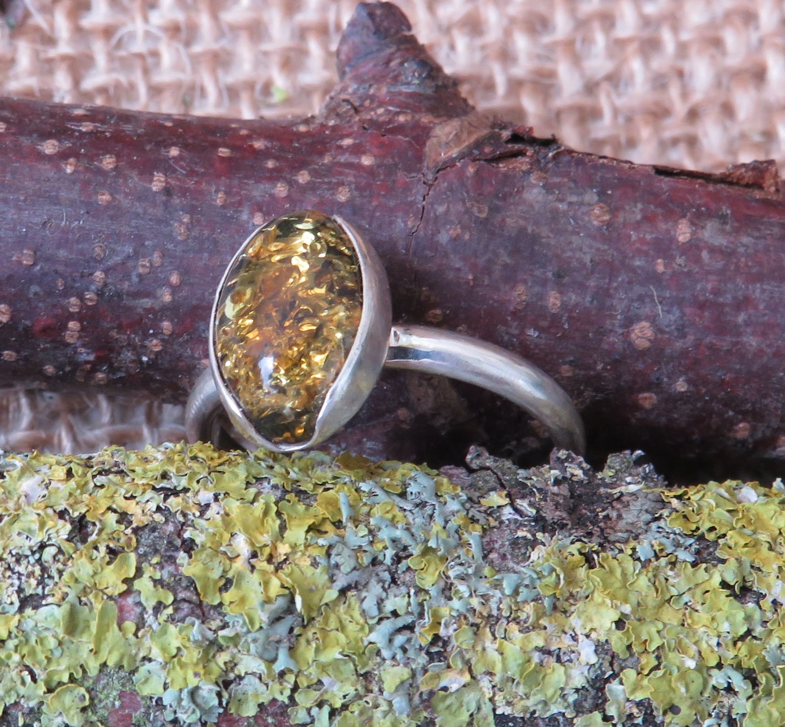 Anillo ámbar verde plata 925/000. - Etsy España