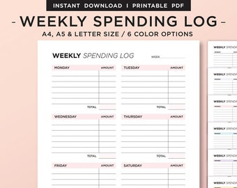 Weekly Spending Tracker, Spending Tracker, Expense Tracker Printable, Spending Log, Purchase ...