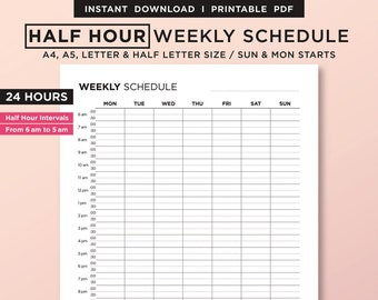 Minimalist Daily Planner Half Hourly Schedule Printable - Etsy