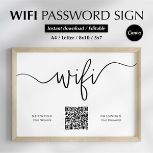 Wifi QR Code Sign Printable, Wifi Sign, Wifi Password Sign, Editable ...