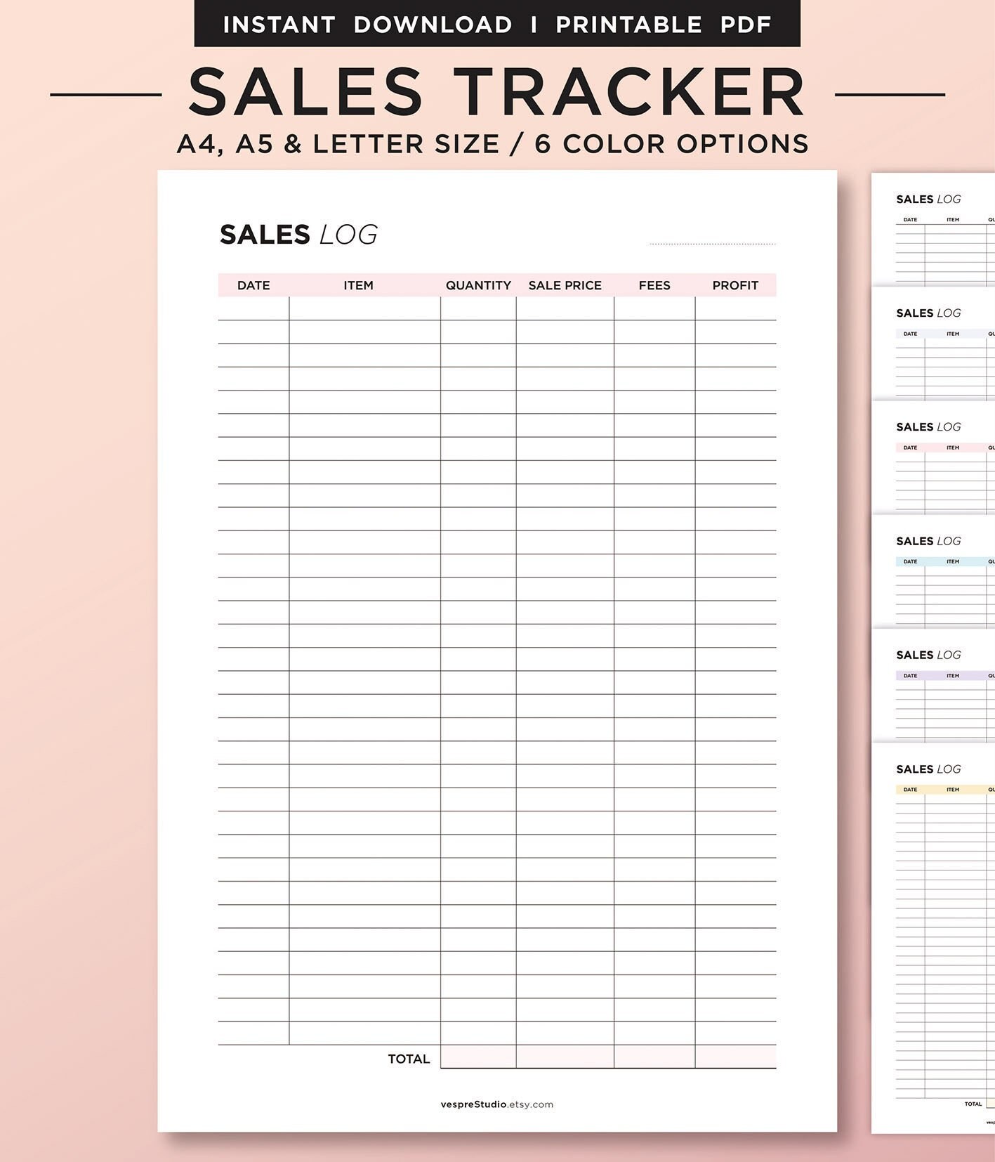 Sales Log Printable, Sales Tracker, Order Tracker, Sale Profits Tracker ...