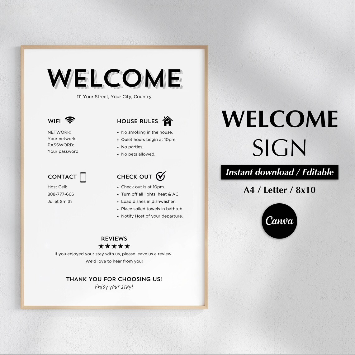 Welcome Sign for Airbnb, Guest Arrival Poster, VRBO Host Template ...