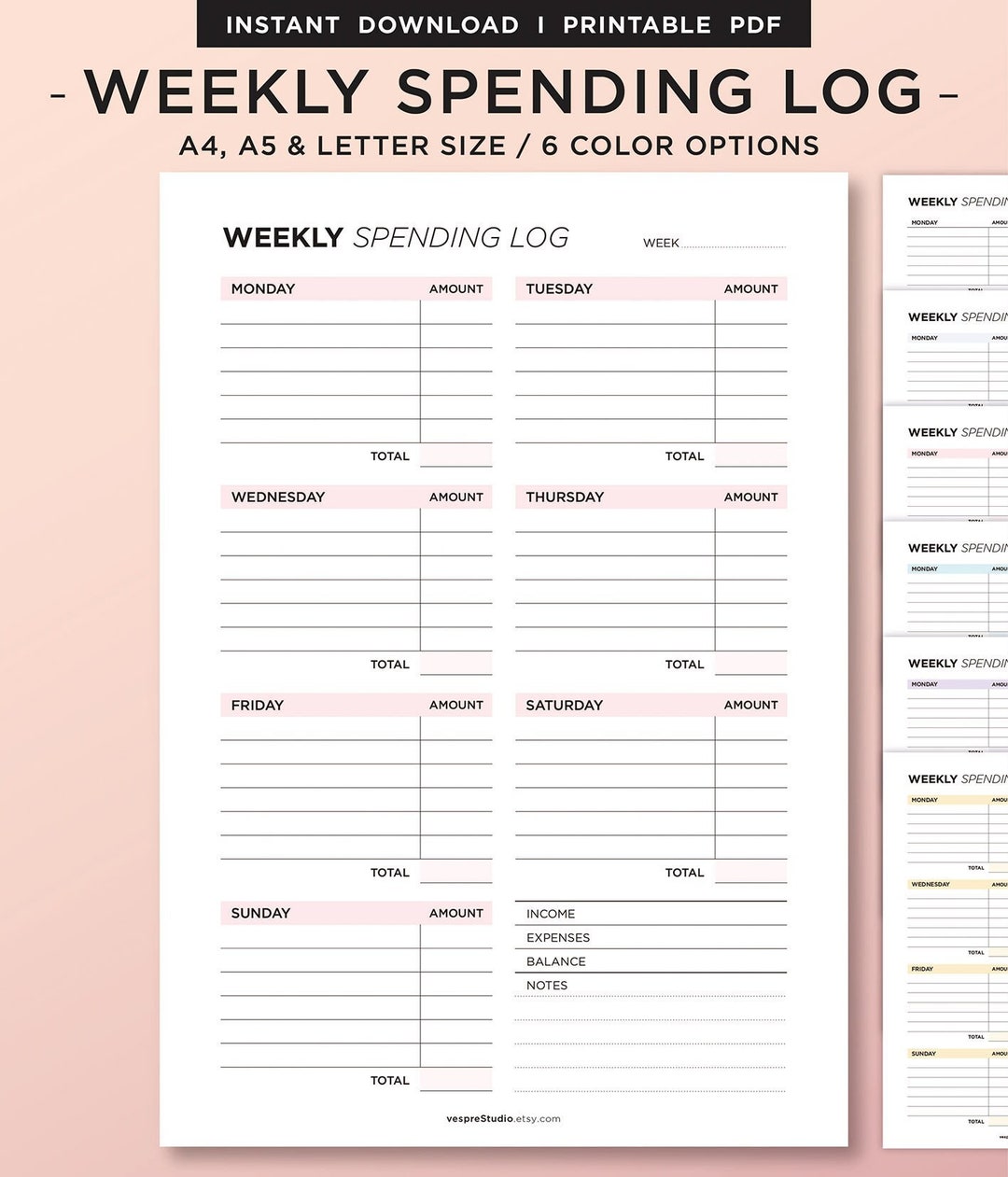 Weekly Spending Tracker, Expense Tracker Printable, Spending Log ...