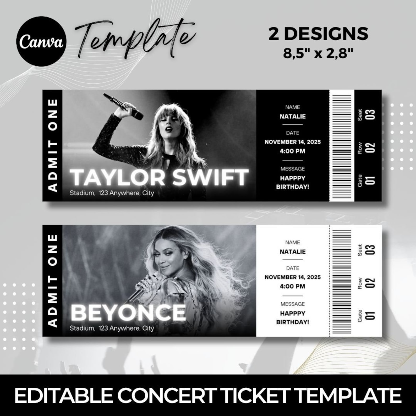 Editable Concert Ticket Template, Custom Concert Ticket Gift, Surprise ...