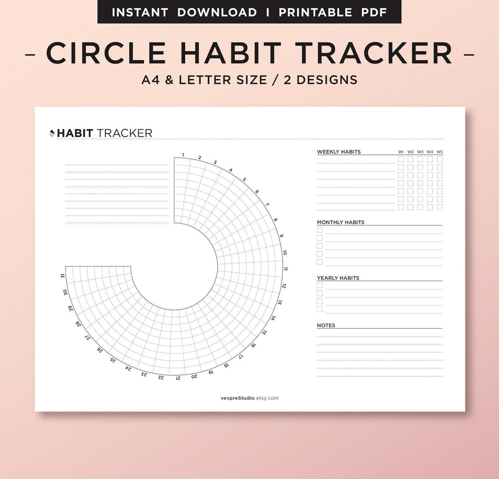 Circle Habit Tracker, Habit Tracker Printable, Habit Tracker Template ...
