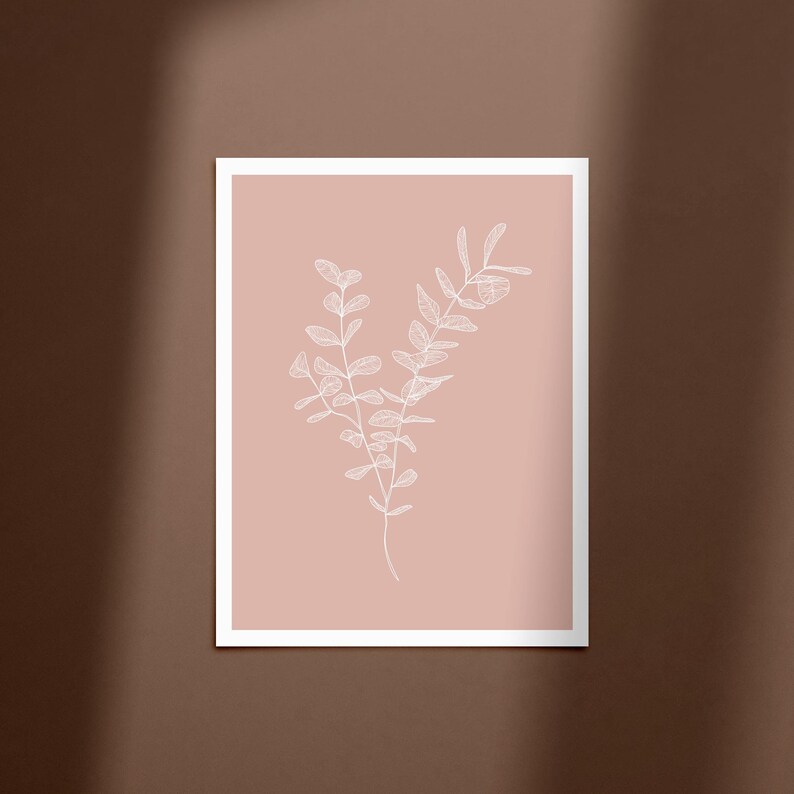 Plant Art Print Botanical Art Drawing Blush Pink Poster - Etsy