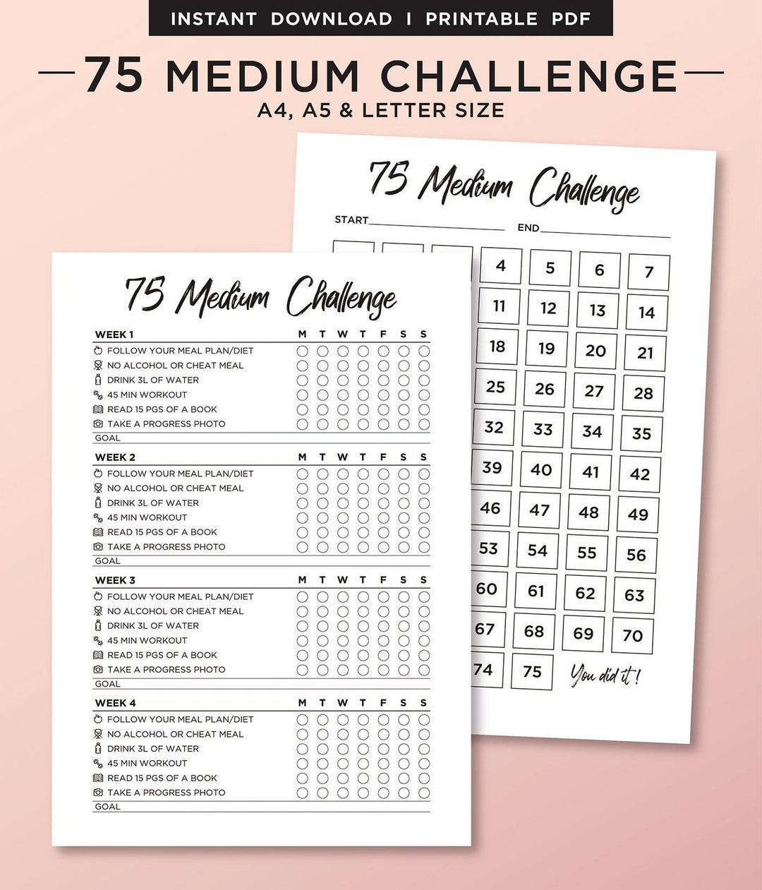 75 Medium Challenge, 75 Day Medium Challenge Tracker, 75 Day Challenge ...