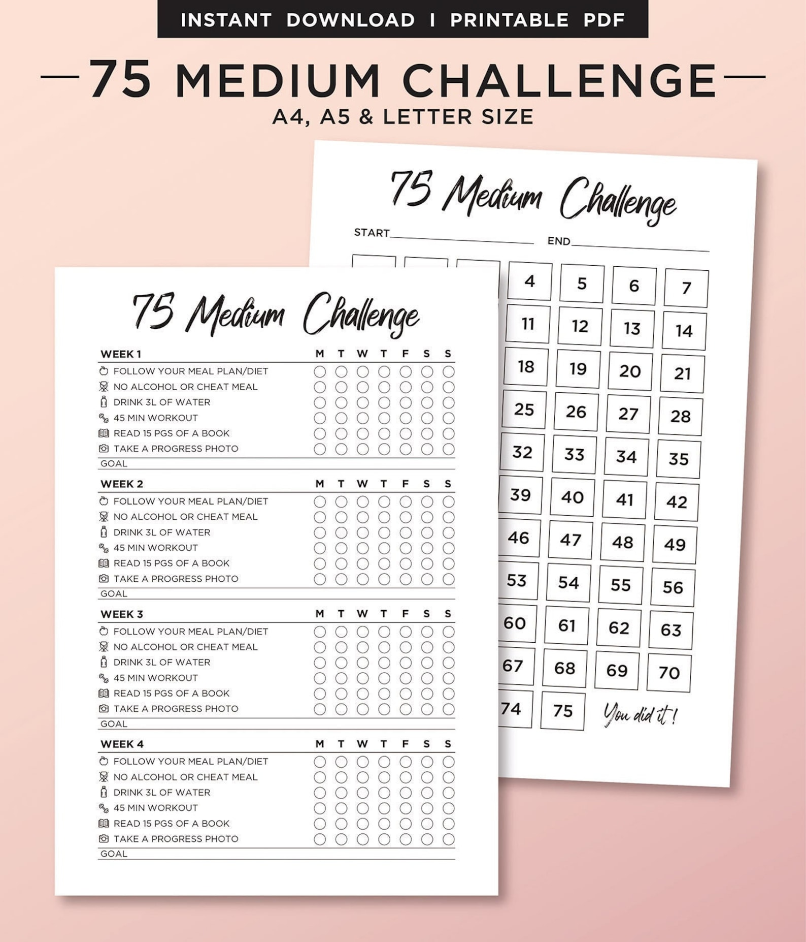 75 Medium Challenge, 75 Day Medium Challenge Tracker, 75 Day Challenge ...