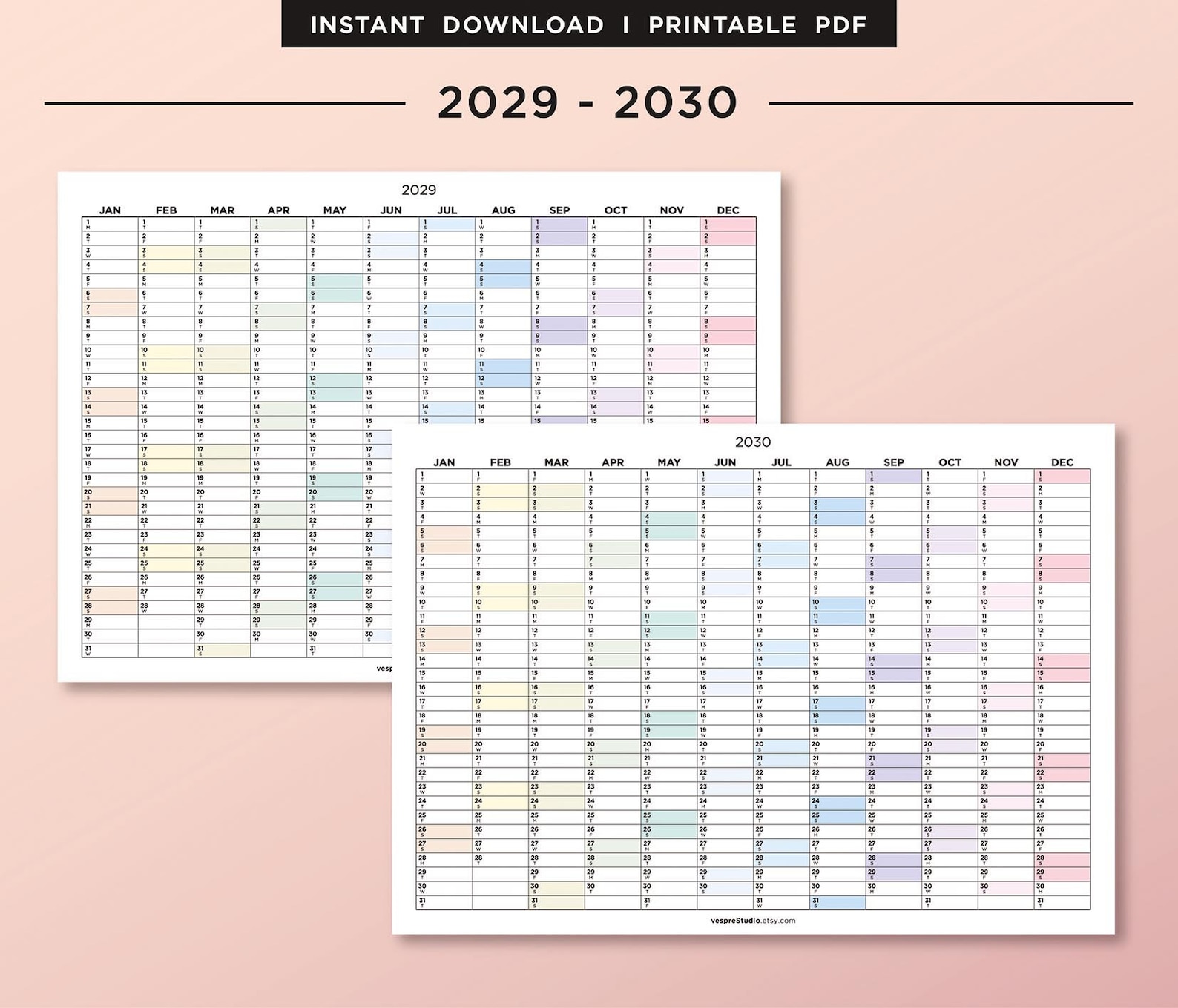 2023 to 2030 Year Planner, Yearly Overview Printable, Year Planner on 1 ...