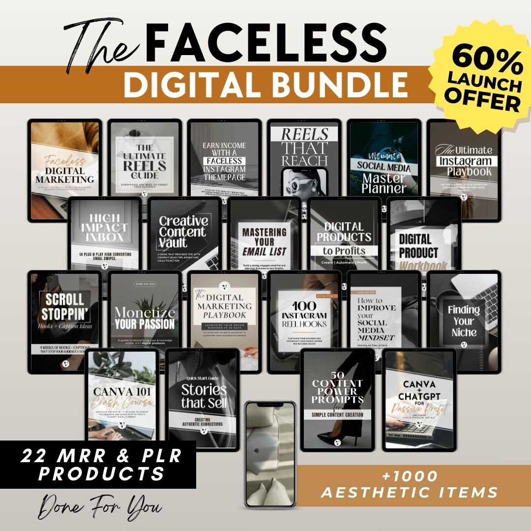 Faceless Digital Bundle With MRR and PLR, Digital Marketing Bundle ...