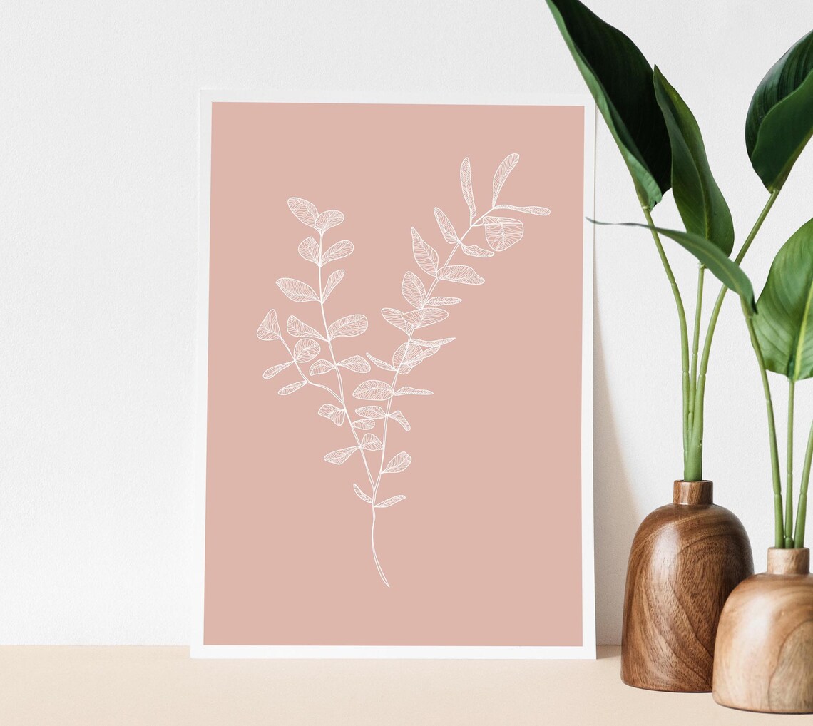 Plant Art Print Botanical Art Drawing Blush Pink Poster - Etsy