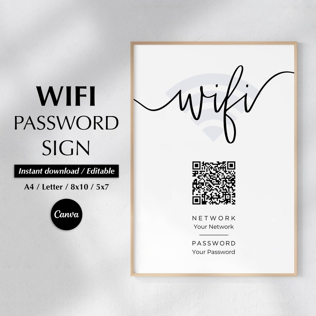 Wifi QR Code Sign Printable, Wifi Sign, Wifi Password Sign, Editable ...