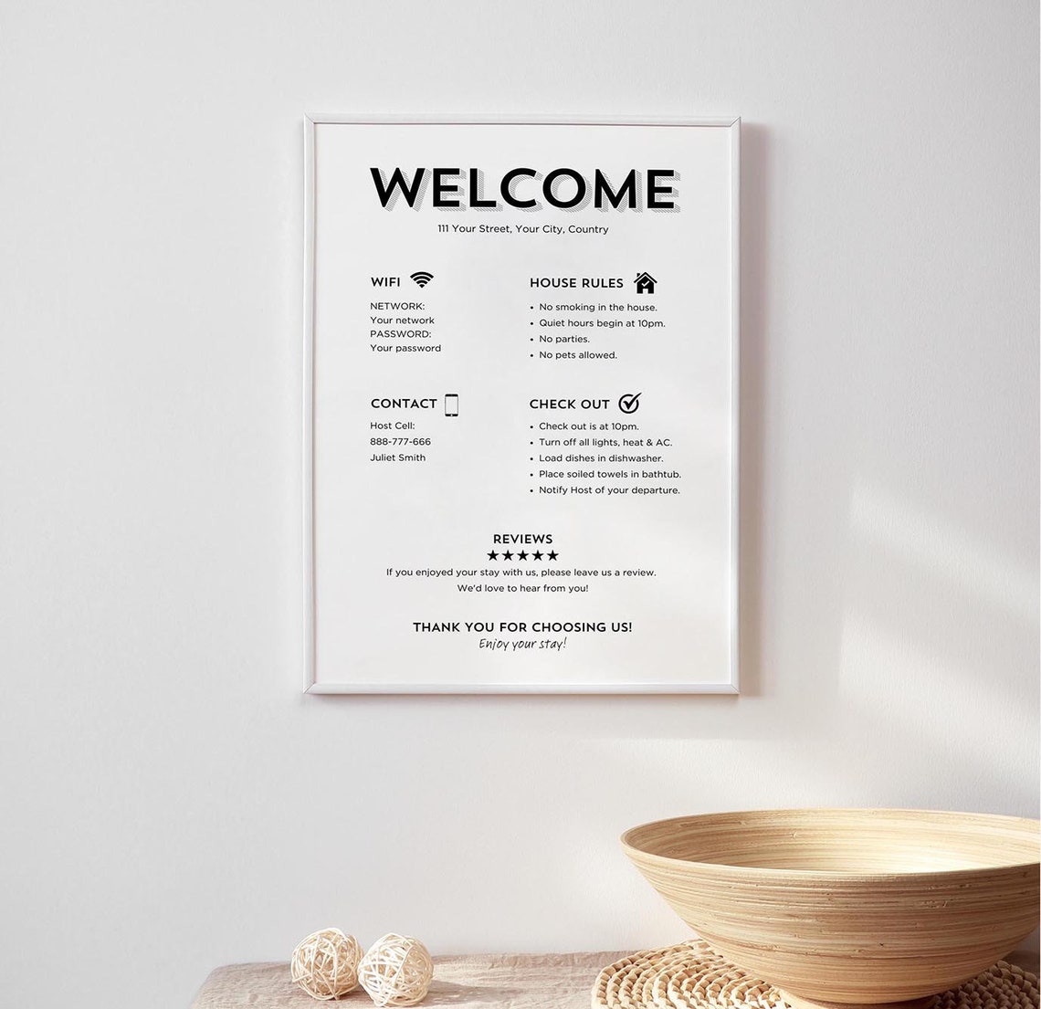 Welcome Sign for Airbnb, Guest Arrival Poster, VRBO Host Template ...