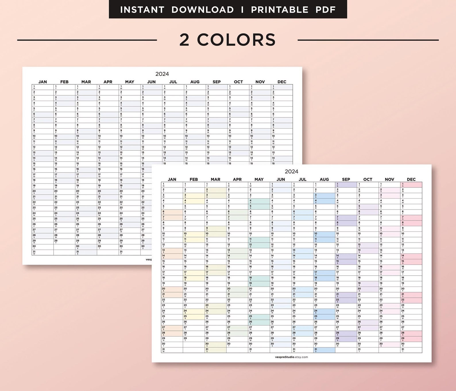 2024 Year Planner, Yearly Overview Printable, Year Planner on 1 Page ...