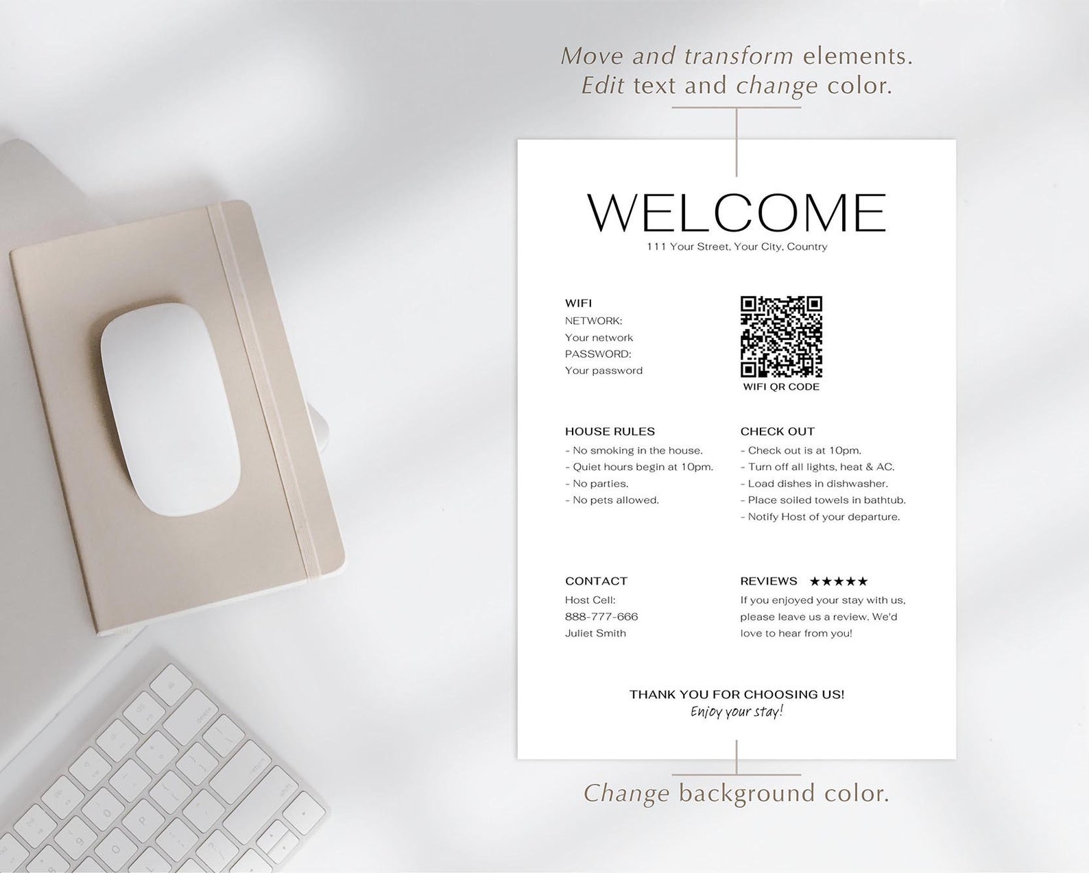 Welcome Sign for Airbnb, Guest Arrival Poster, VRBO Host Template ...