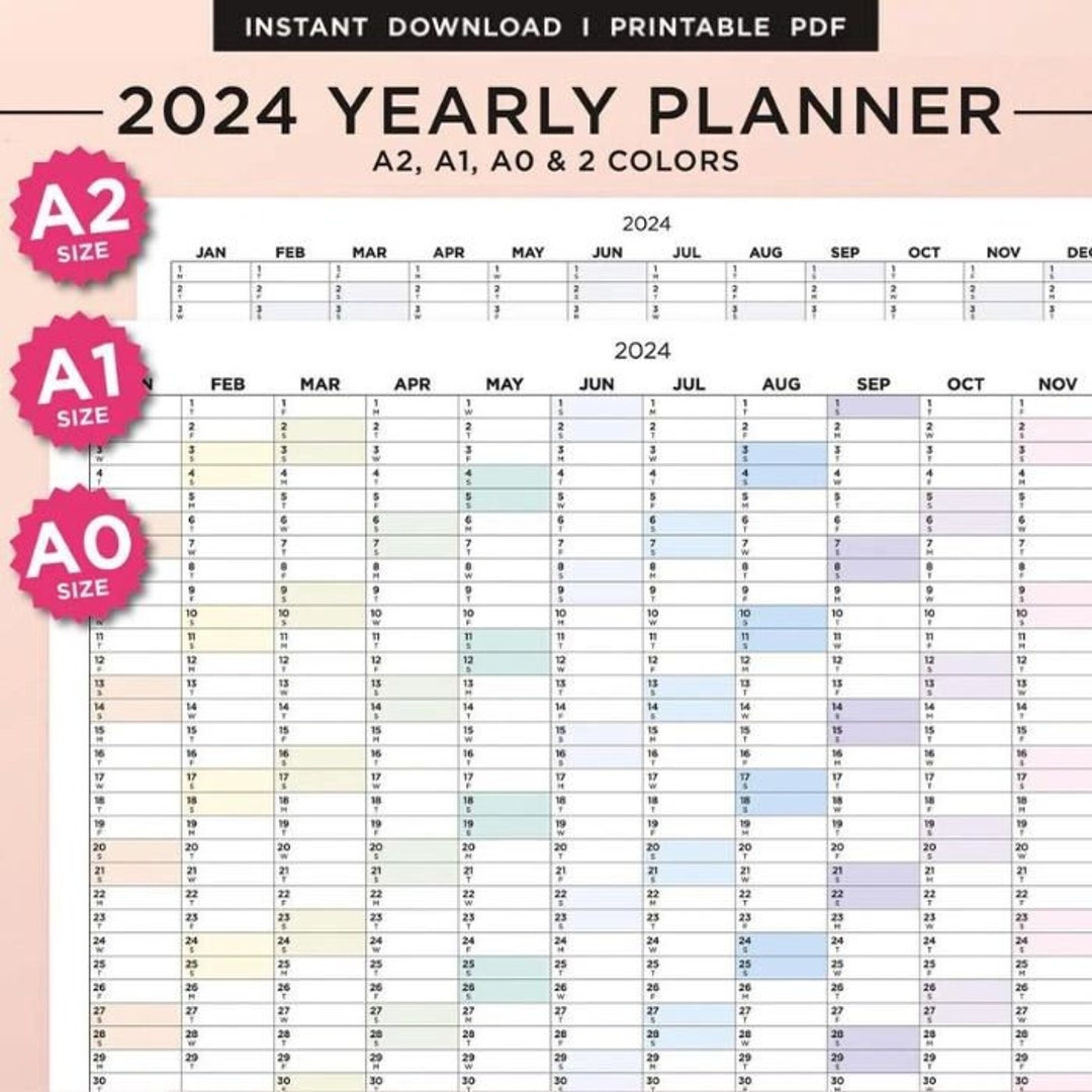2024 Year Planner, Yearly Overview Printable, Year Planner on 1 Page ...