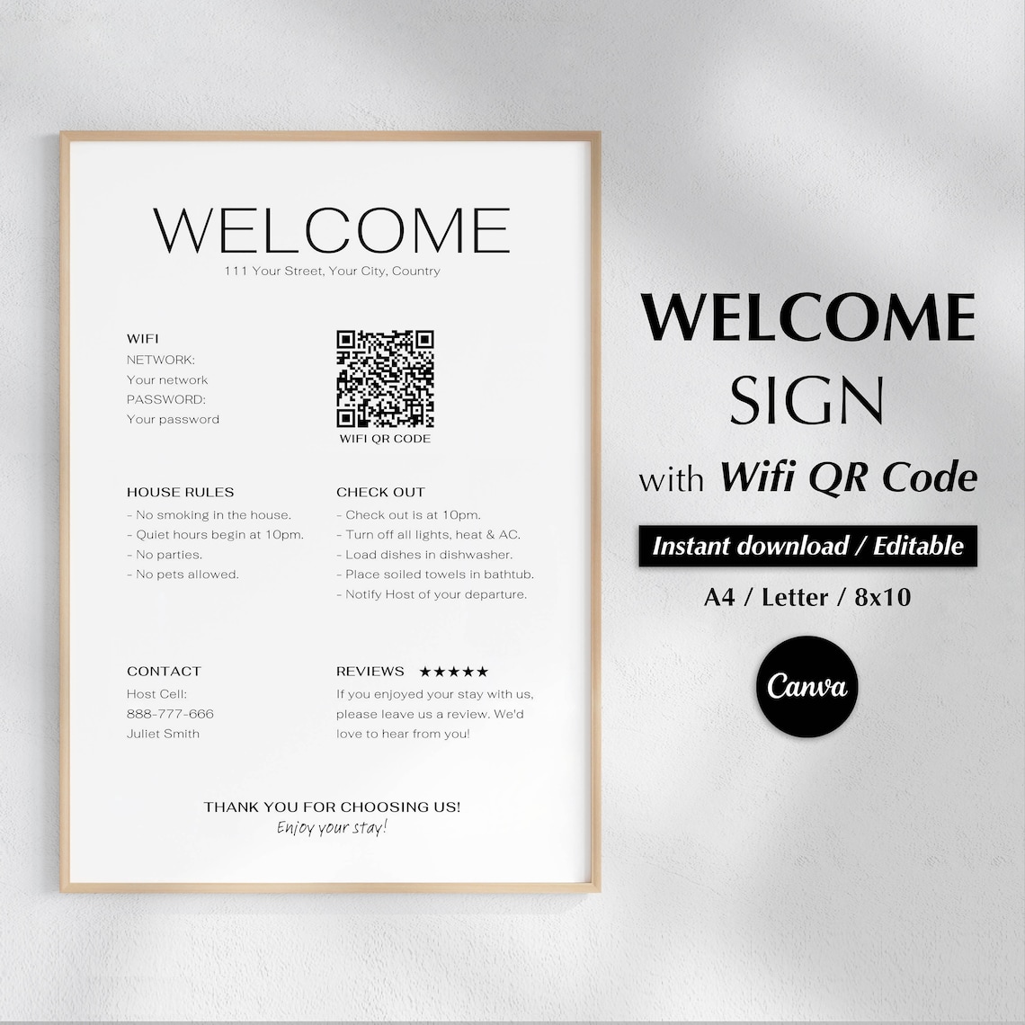 Welcome Sign for Airbnb, Guest Arrival Poster, VRBO Host Template ...