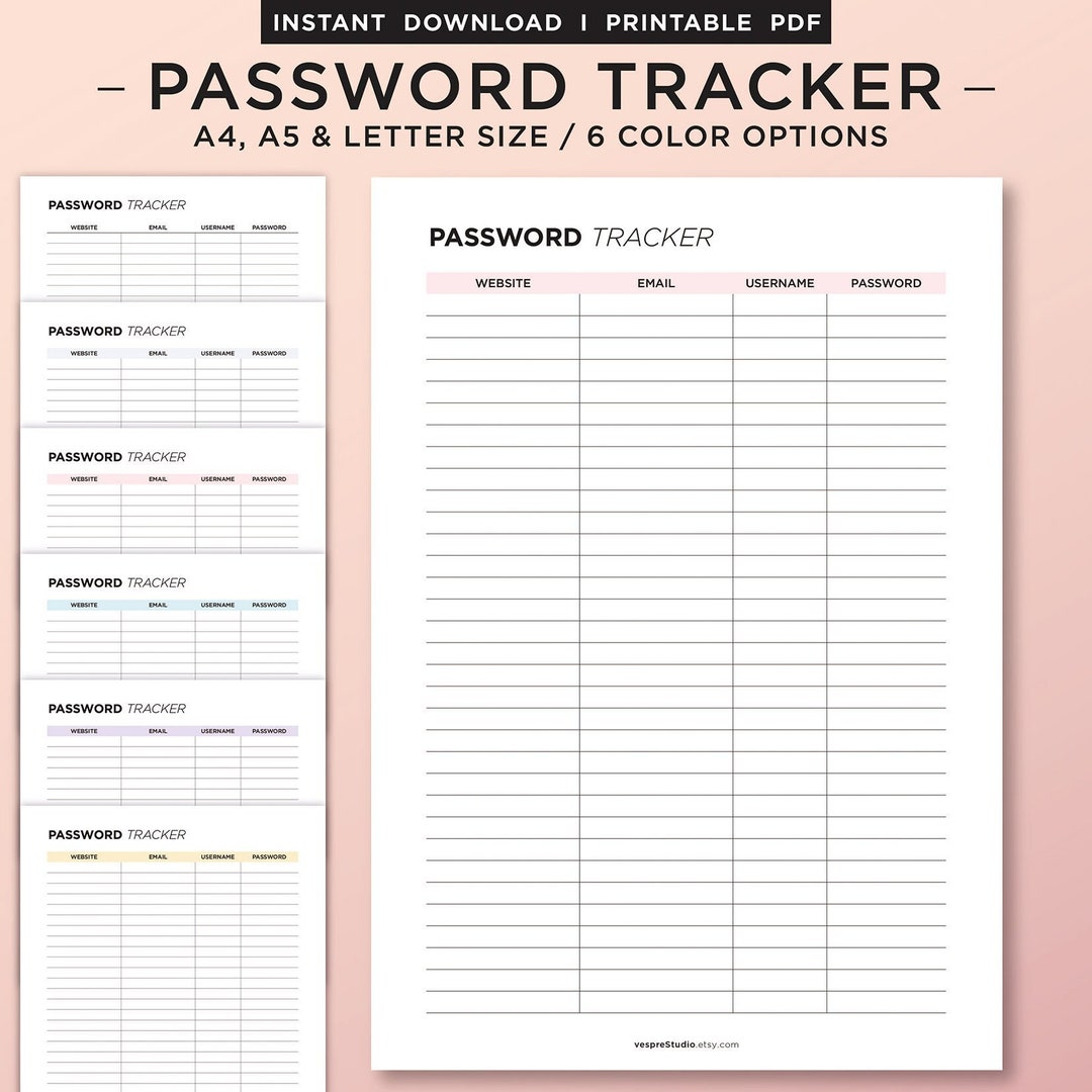 Password Tracker Printable, Password Organizer, Password Log, Password ...