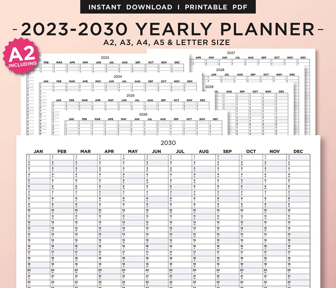 2023 to 2030 Year Planner, Yearly Overview Printable, Year Planner on 1 ...