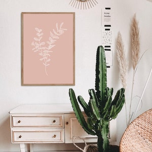 Plant Art Print Botanical Art Drawing Blush Pink Poster - Etsy