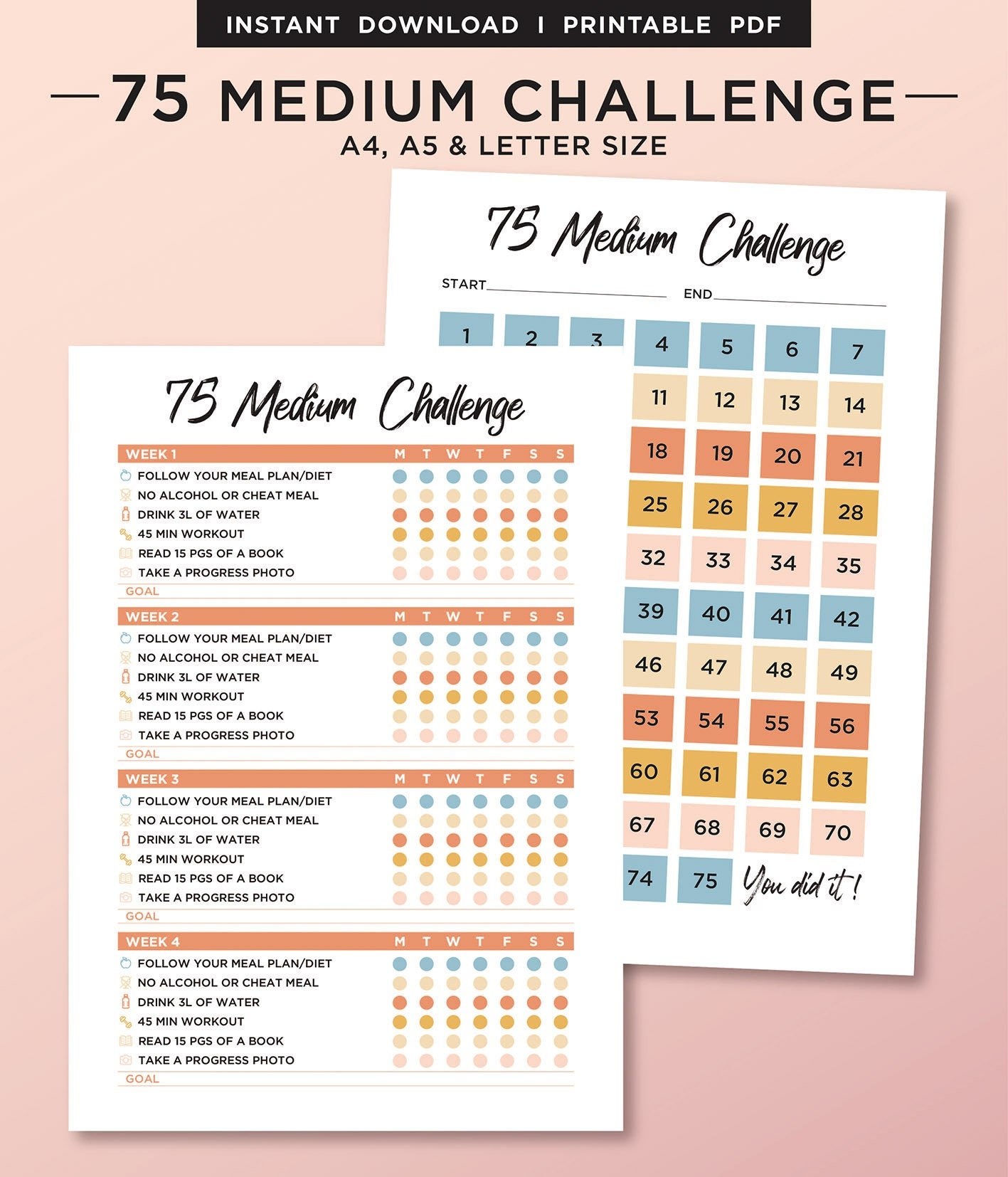 75 Medium Challenge, 75 Day Medium Challenge Tracker, 75 Day Challenge ...