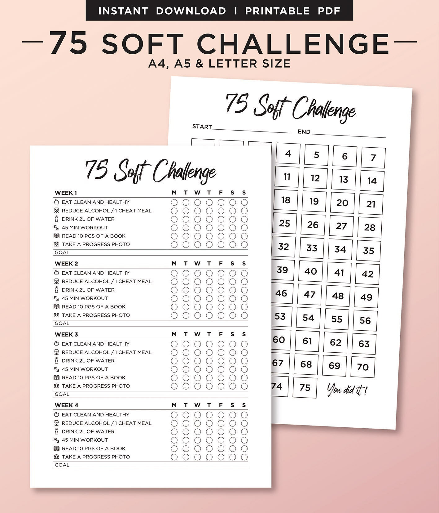75 Soft Challenge, 75 Day Soft Challenge Tracker, 75 Day Challenge ...