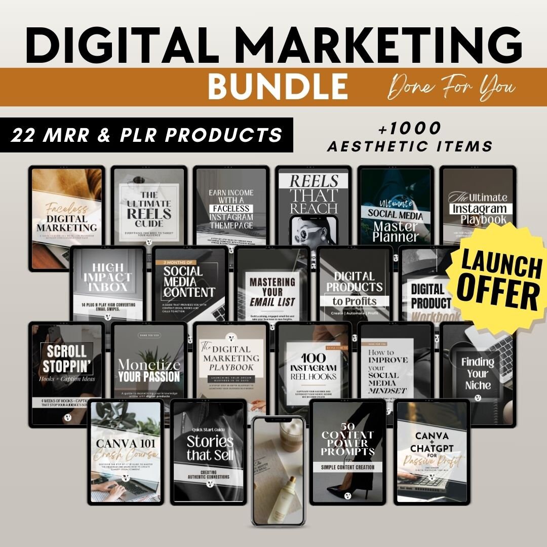 Digital Marketing Bundle With Resell Rights, Faceless Digital Products ...