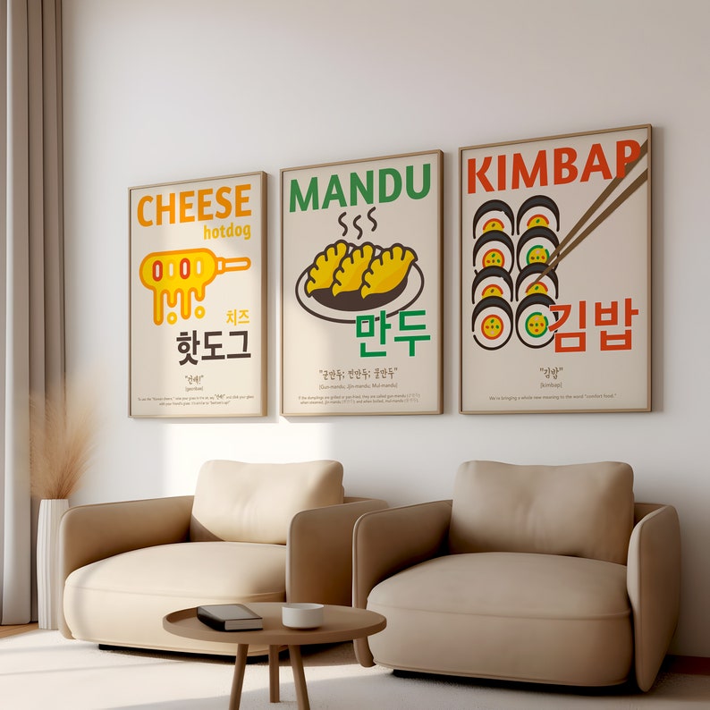 Korean Wall Art Set of 3, Korean Poster, Korean Art, Food Print, Seoul ...