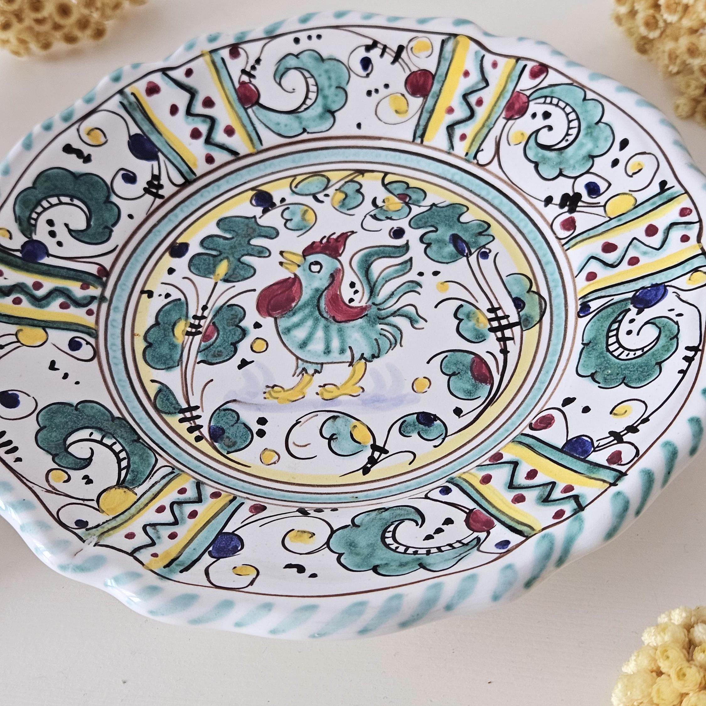 Vintage Deruta Italy Plate, Green Rooster Collection, Handpainted ...