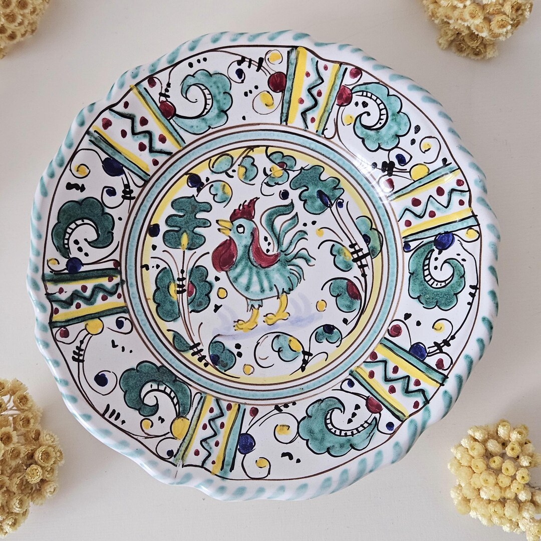 Vintage Deruta Italy Plate, Green Rooster Collection, Handpainted ...